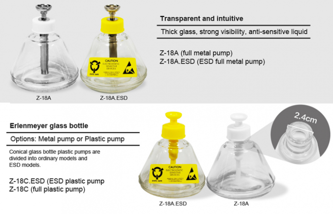 ESD Safe Anti Static Transparent Glass Solvent Dispensing Bottle With Pump
